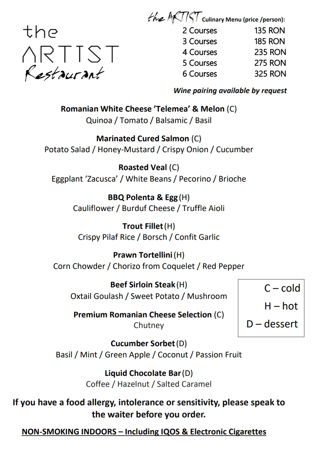 Food Menu | The Artist